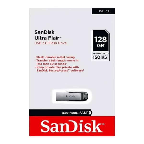 SanDisk Ultra Flair 128GB USB 3.0 Flash Drive – High-Speed, Sleek Metal ...